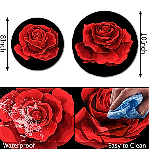 Red Rose Electric Stove Burner Covers，Set of 4 Round Stove Burner Covers，8 Inches and 10 Inches，Gas Stove Burner Covers,Metal Stove Burner Cover，Rose Bloom Cooktop Decorative，Home Decor,Kitchen Decor