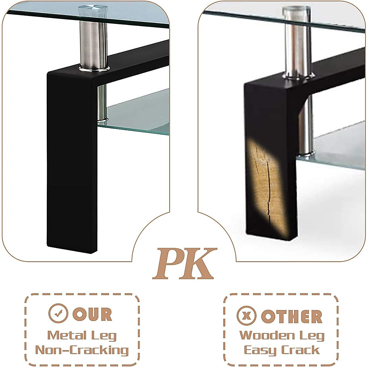 POULEII Living Room Table Set,3 Piece Glass Coffee and End Tables Set for Room,Coffee with Tempered Tabletop Metal Frame Apartment, Small Space Black