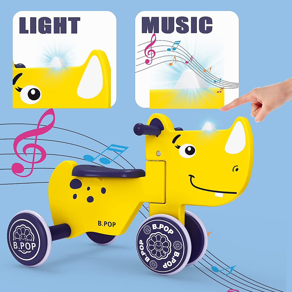 RUAN Rhino Toddler Ride On Toys, Baby Balance Bike Go and Grows Ride On Toys with Music & Light for 18-36 Months Old Kids Boys Girls (369)