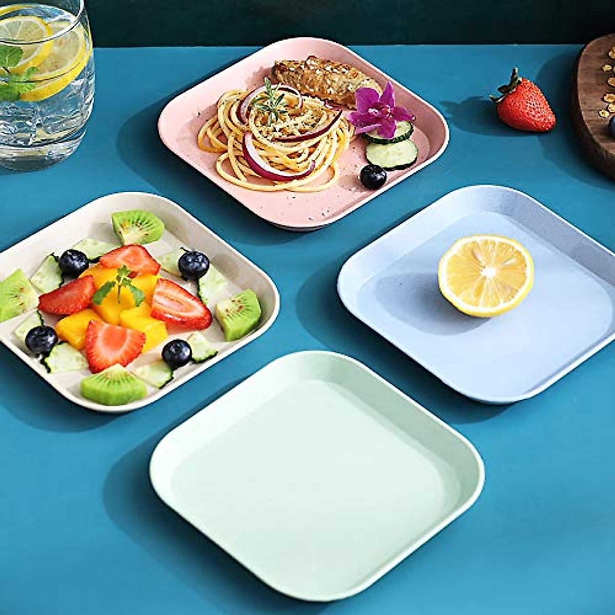 Unbreakable Wheat Straw Dinnerware Sets of 4, Farielyn-X Lightweight Bowls with Plates, Cups, Knives, Forks and Spoons for Camping Picnic, Dishwasher Microwave Safe Plates and Bowls sets, Kids & Adult