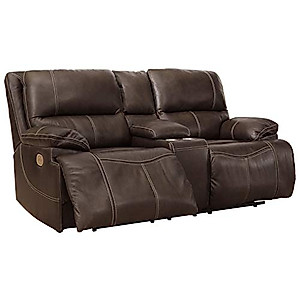 Signature Design by Ashley Ricmen Leather Adjutable Power Reclining Loveseat, Dark Brown & Ricmen Leather 2 Seat Adjustable Power Reclining Sofa with USB Charging, Dark Brown