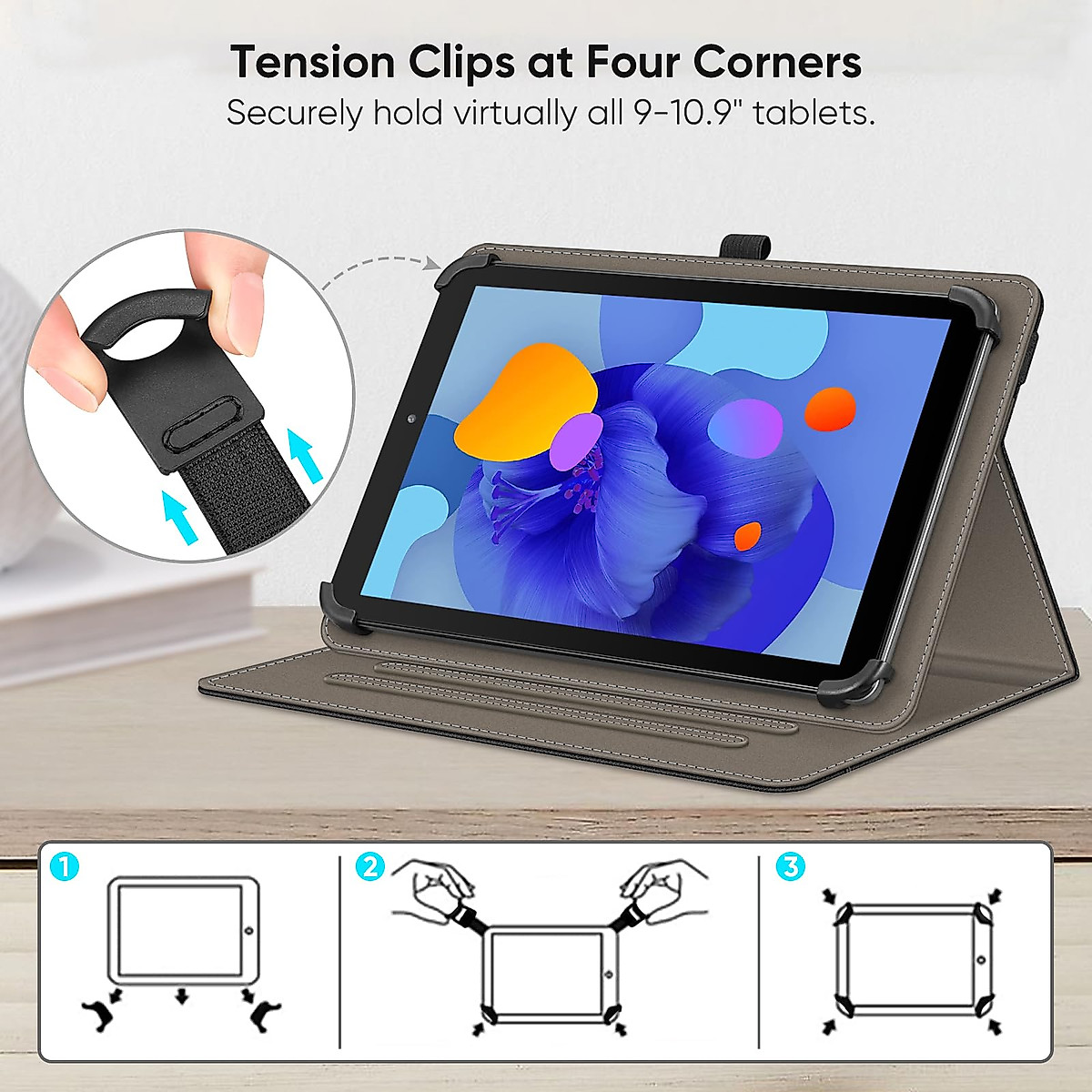 Fintie Universal Case for 9-11 inch Tablet - [Hands Free] Multi-Angle Viewing Stand Cover with Pocket for Urao C107, ECOPAD, Coopers CP10, ZZB ZB10, TECLAST and More 9" 10" 11" Tablet, Black
