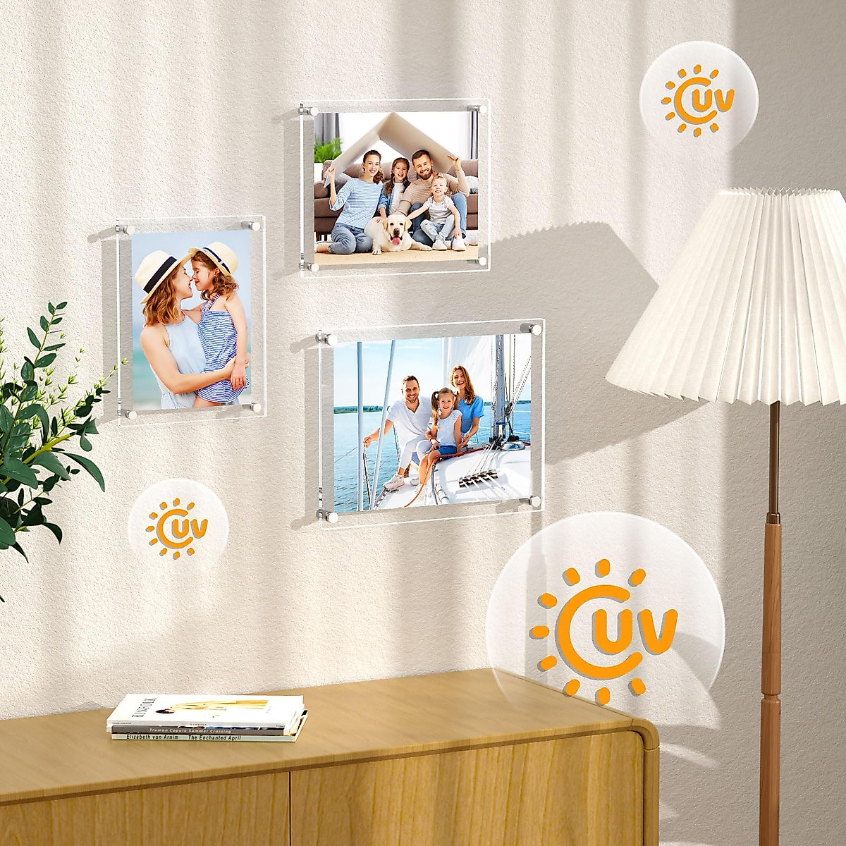 AITEE 11x14 Acrylic Picture Frames 4 Pack, Clear Picture Frames for Wall, Modern Frameless picture Frames Lucite Transparent Square Cubes Floating Hanging Photo Frame Gift for Home Office Display