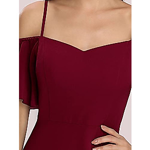 Ever-Pretty Women's Spaghetti Straps Chiffon Long Ruffle Sleeves Ball Gowns Holiday Dresses for Women Burgundy US12