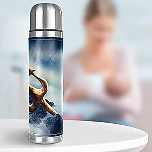 Nautical Trident Ocean Vacuum Insulated Water Bottle Stainless Steel Thermos Flask Travel Mug Coffee Cup Double Walled 17 OZ