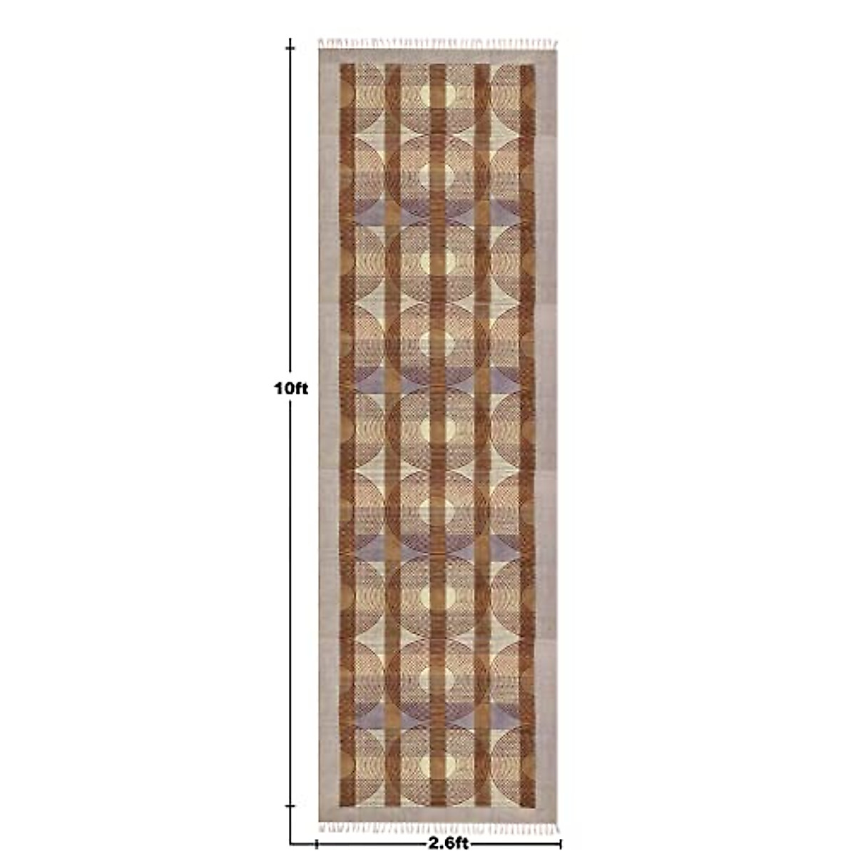 Casavani Hand Block Printed Rug Geometric Violet Tassel Rug Boho Area Rug Easy Care Washable Rugs for Doormat Entryway Living Room Bedroom Hallway Balcony 3x20 Feet Runner