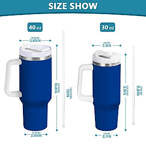 Royal Blue 40 oz Tumbler with Handle and Straw Lid, Insulated Coffee Cup Reusable Stainless Steel Water Bottle Travel Mug Cupholder Friendly,Gifts for Women Men