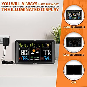 BAYGA Indoor Outdoor Thermometer Wireless, Weather Station with Atomic Clock, High Precision Temperature Humidity Meter, HD Color Display Weather Thermometer with Barometer and Adjustable Backlight