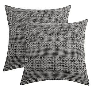 PHF 100% Cotton Waffle Weave Euro Shams 26" x 26", 2 Pack Elegant Home Decorative Euro Throw Pillow Covers for Bed Couch Sofa, Dark Grey/Charcoal Gray