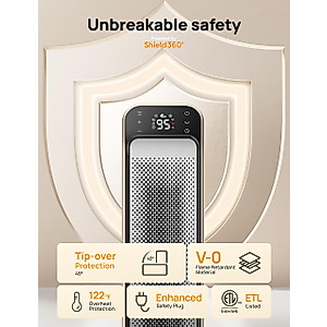 Dreo Space Heater for Indoor Use, 25" 11.5ft/s Fast Electric Heater with Remote and Thermostat, 3 Modes, Overheating & Tip-Over Protection, Portable Heater for Large Room, Bedroom, Office, Gold