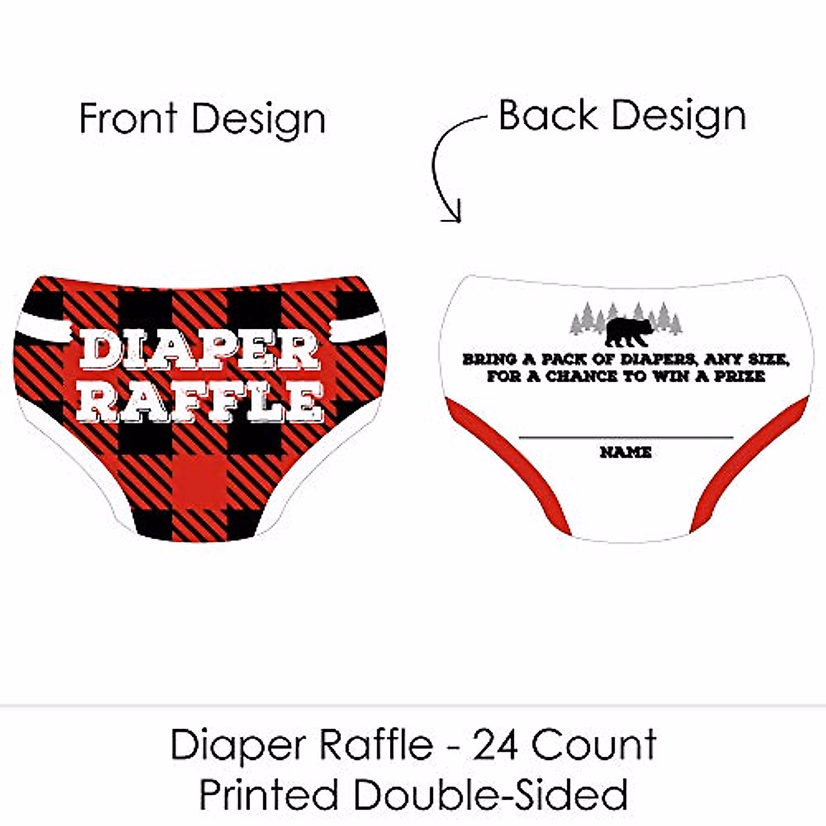 Big Dot of Happiness Lumberjack - Channel the Flannel - Diaper Shaped Raffle Ticket Inserts - Buffalo Plaid Baby Shower Activities - Diaper Raffle Game - Set of 24