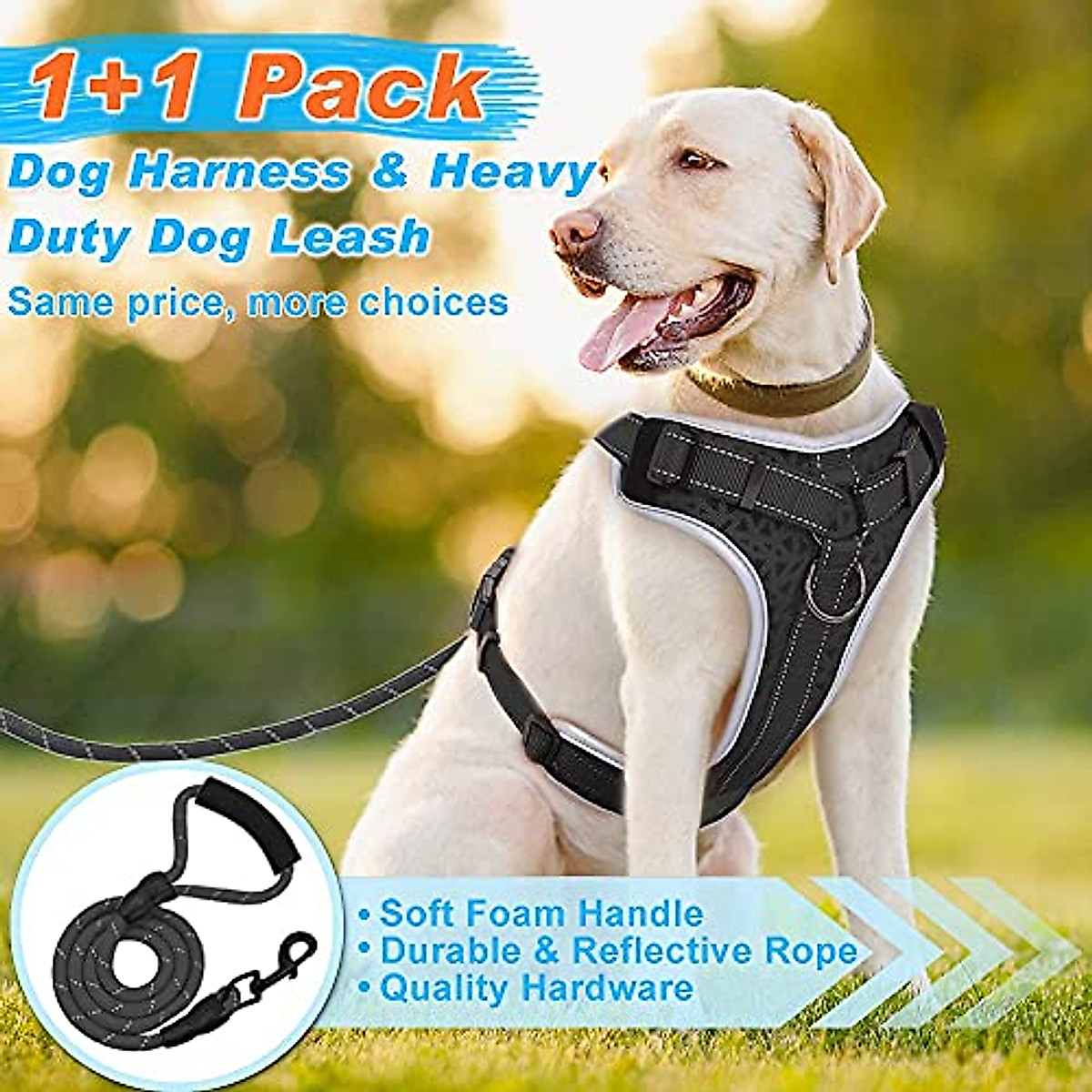 Supet Dog Harness No Pull, Dog Vest Harness with Dog Leash, No Choke Dog Harness Adjustable Reflective Heavy Duty Pet Harness with Easy Control Handle for Small Medium Large Dog
