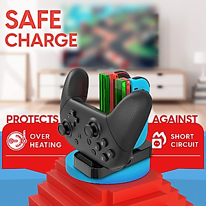 TALK WORKS Charging Dock for Nintendo Switch Joy-Cons & Pro Controller - Charger Base Remote Accessory LED Docking Station Compatible w/ Switch OLED