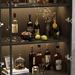 Homsee Bookcase Bookshelf with 4-Tier Shelves, 2 Glass Doors and LED Lights, Wooden Display Storage Cabinet for Home Office, Living Room, Black (31.5”W x 15.7”D x 63”H)