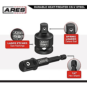 ARES 28000 - Impact 3-Inch Extension and Socket Adapter Set - Includes 3-Inch Extensions in 1/4-Inch Drive, 3/8-Inch Drive, and 1/2-Inch Drive, 2 Adapters, and 2 Reducers