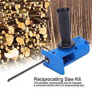 Reciprocating Saw, Portable Handheld Reciprocating Saw Adapter Electric Drill Modified Tool Woodworking Accessory with 3 Saw Blades for Wood and Metal Cutting