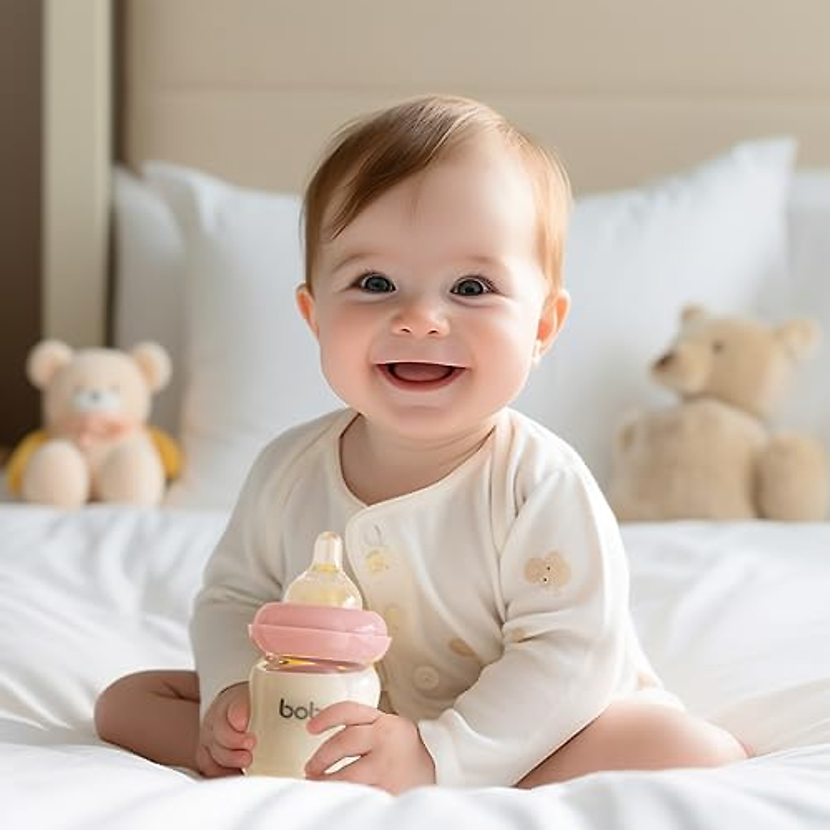 YOHKOH Natural Glass Baby Bottle with Natural Response Nipple, Newborn Anti-Colic Baby Bottles, Wide Neck Mushroom Cap Baby Bottle, Clear (3.4oz (Pack of 2), Red)