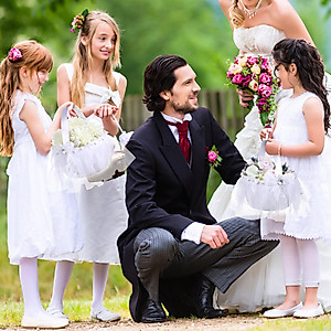 Abaodam White Hamper White Basket Flower Girl Baskets Lace Bridal Basket White Flower Basket Lace Satin Basket Pendant Drill Flower Girl Baskets for Weddings Baskert for Wedding Wedding Basket White