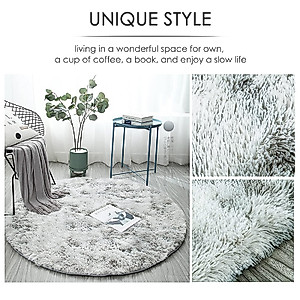 MIEMIE 6x6 Soft Round Area Rug for Bedroom Modern Fluffy Circle Rug for Kids Girls Baby Room Indoor Plush Circular Nursery Rugs Cute Cozy Area Rugs for Living Room, Light Grey