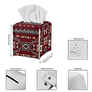 Gearider PU Leather Tissue Box Holder, Brown Aztec Tribal Modern Square Tissue Box Cover Decorative Paper Facial Case Dispenser for Bathroom, Office, Car, Home Decor