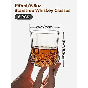 starstree Whiskey Glasses Set of 6, Double Old Fashioned Crystal, Curve Body Scotch Glass Bourbon Rock Glasses for Liquor Vodka Cocktail Rum Cognac, Unique Father's Day Gift for Men