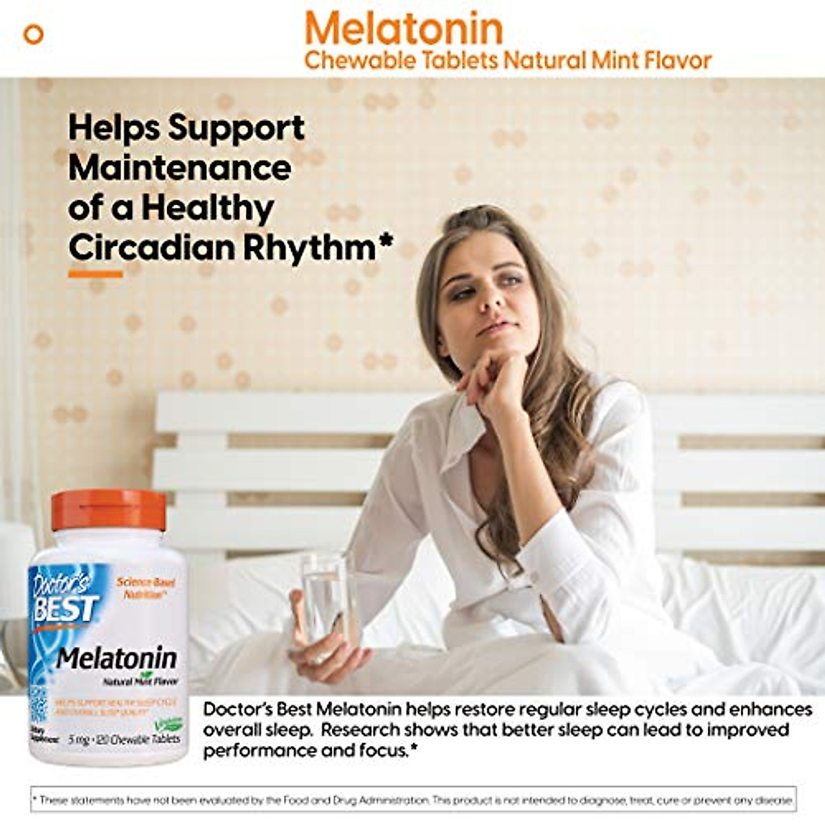 Doctor's Best Melatonin, Helps Promote Healthy Sleep, Jet-Lag, Brain Health & Cognitive Function, Non-GMO, Vegan, Gluten Free, 5 Mg, 120 Chewable Tablets