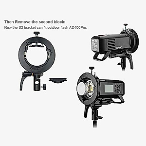 Godox S2 Speedlite S-Type Bracket Bowens Mount Flash Holder for Godox V1 AD200Pro AD400Pro AD200 and Other Flashes, Precise Tilt Control, Large Handle, Integrated Umbrella Mount