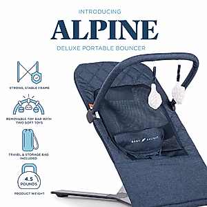 Baby Delight Alpine Deluxe Portable Bouncer, Infant, 0 – 6 Months, Quilted Indigo