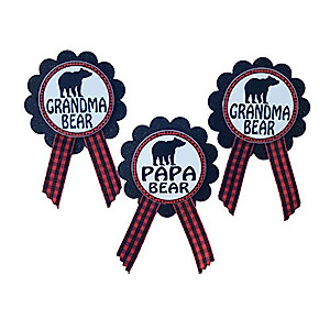 Lumberjack Party Baby Shower Sash & Pins Made In USA Woodland Mama Bear Mommy Daddy to Be Grandma Badges Button Buffalo Plaid