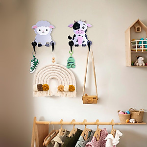 Midrean 3Pack Wood Decorative Cute Unique Fun Colorful Animal Kids Coat Rack Towel Wall Mount Hooks