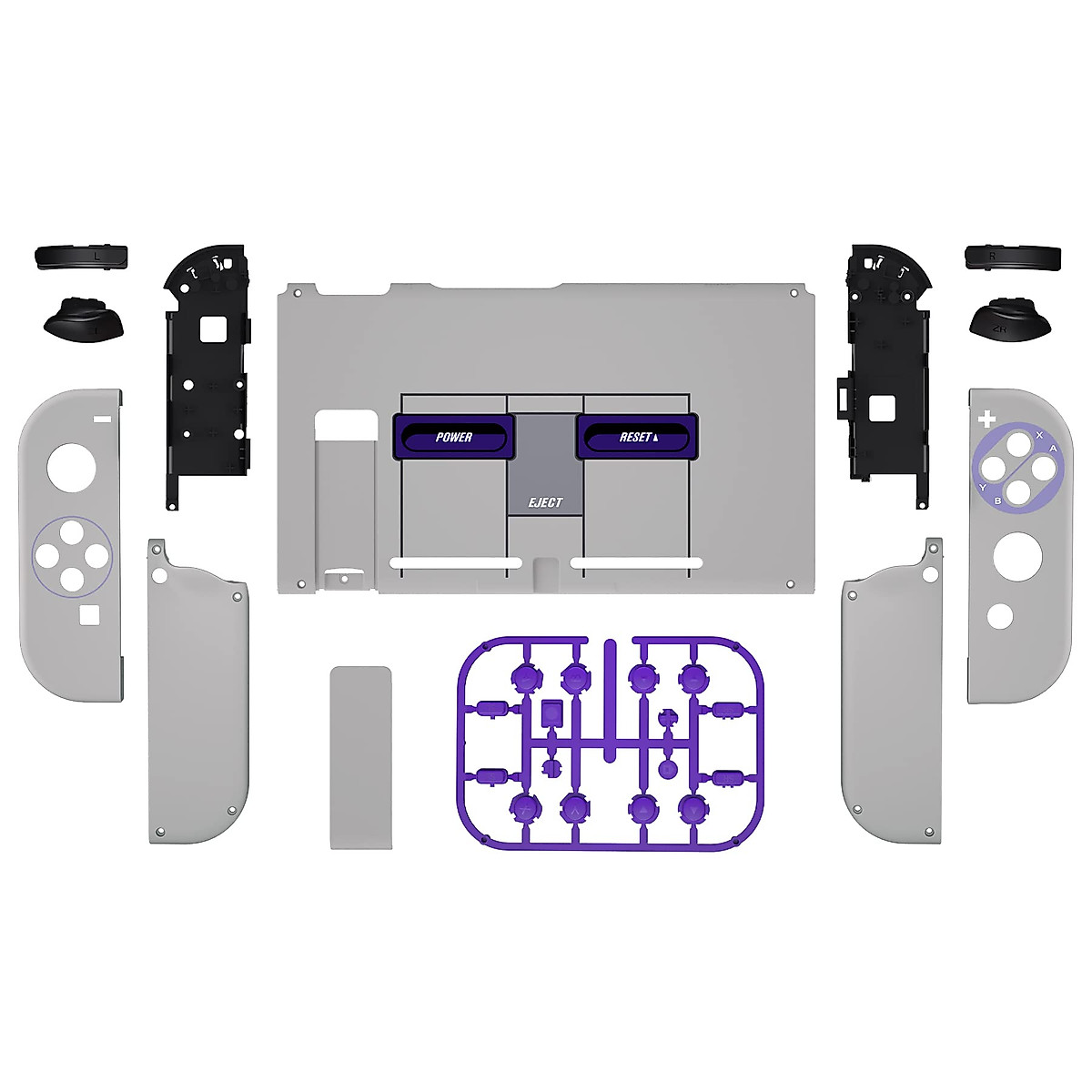 eXtremeRate DIY Replacement Shell Buttons for Nintendo Switch, Soft Touch Back Plate for Switch Console, Custom Housing Case with Full Set Buttons for Joycon Handheld Controller - Classics SNES Style