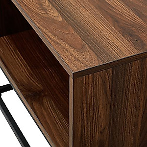 Walker Edison Modern Slatted Wood Rectangle Coffee Table with Drawer Living Room Ottoman Storage Shelf, 42 Inch, Dark Walnut