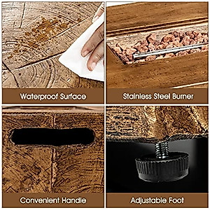 Tangkula 2 Pieces Outdoor Propane Fire Pit Table Set, Patiojoy 48 Inch Rustic 50,000 BTU Rectangular Gas Fire Pit Table with 20 lbs Tank Side Table, Lava Rocks, Cover for Patio, Garden, Yard