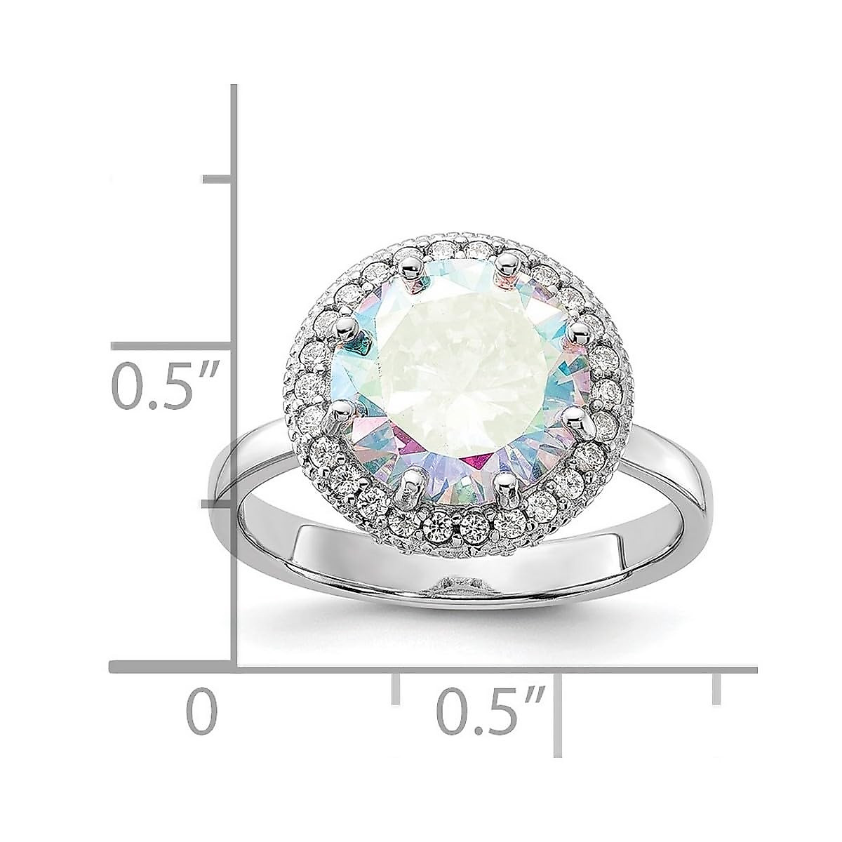 925 Sterling Silver Rhodium Plated Clear and Iridescent CZ Cubic Zirconia Simulated Diamond Round Halo Ring Size 8 Jewelry for Women