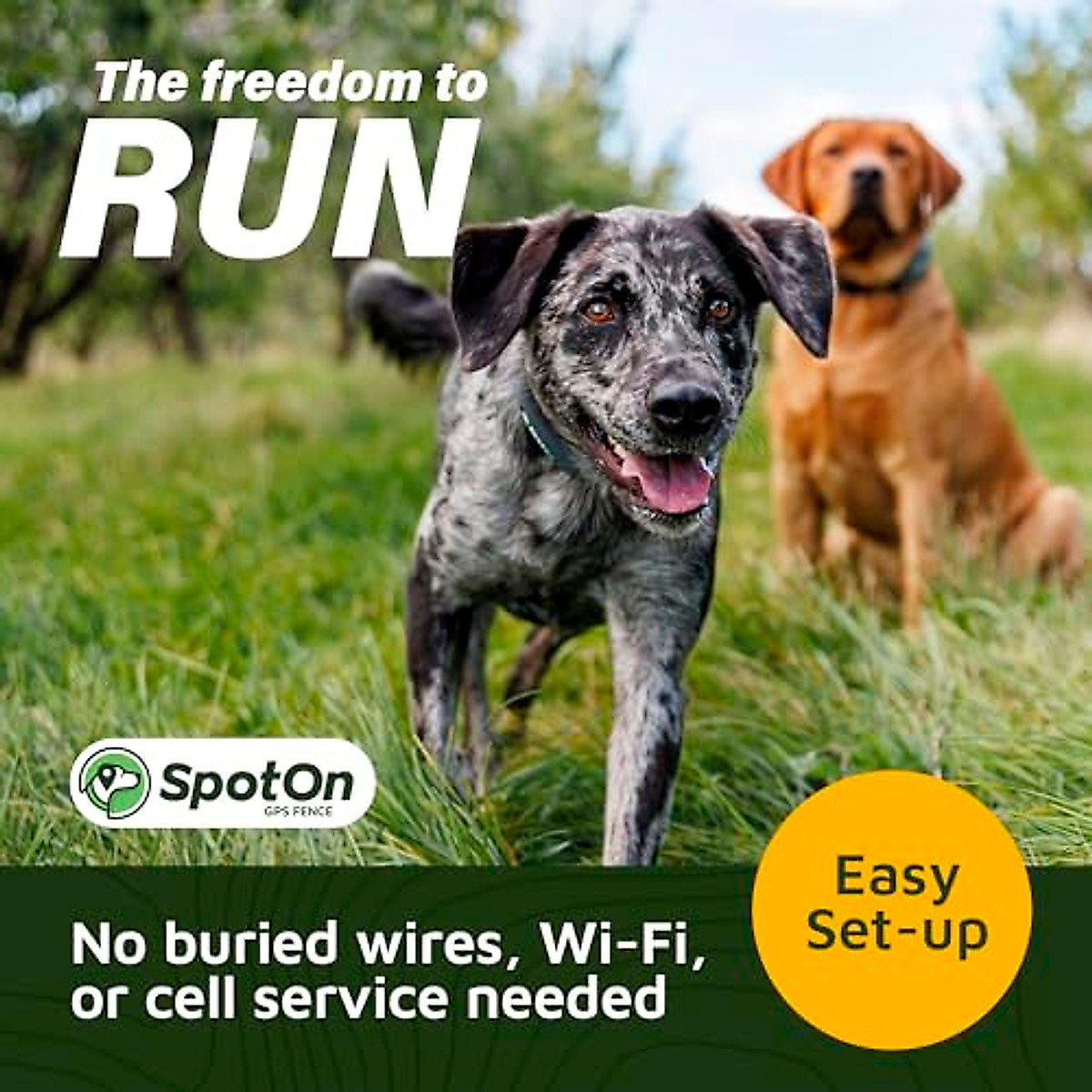 SpotOn GPS Dog Fence, App Based Wireless Dog Fence Collar, Waterproof, Reliable 128 Satellite Network GPS Dog Fence System, Battery Powered Virtual Dog GPS Tracker for All Terrain Large/Verizon