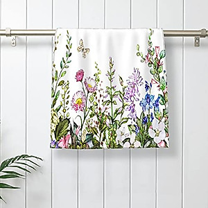 Snrfory Fingertip Towel Watercolor Wildflower Leaves Large Hand Towel for Bathroom Kitchen Spa (15.7x27.5 Inch)
