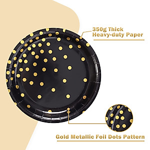 CENLBJ Black and Gold Party Supplies, Black Paper Dessert Plates for Birthday Graduation (50-Count)