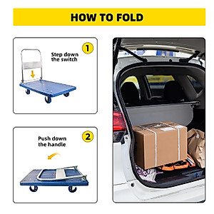 DEFIPRO Foldable Push Cart Dolly 660 lbs Heavy Duty Platform Truck Upgrade Swivel Wheels Moving Flatbed Carts Hand Truck for Garden Warehouse Garage