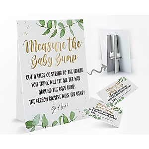 How Big is Mommys Belly Game, Measure Mommy's Belly Sign(Sign 8x10 Inch), Leafy Theme Baby Shower Games, Baby Showers Decorations, 1 Standing Sign + 50 Guessing Cards(bump09)