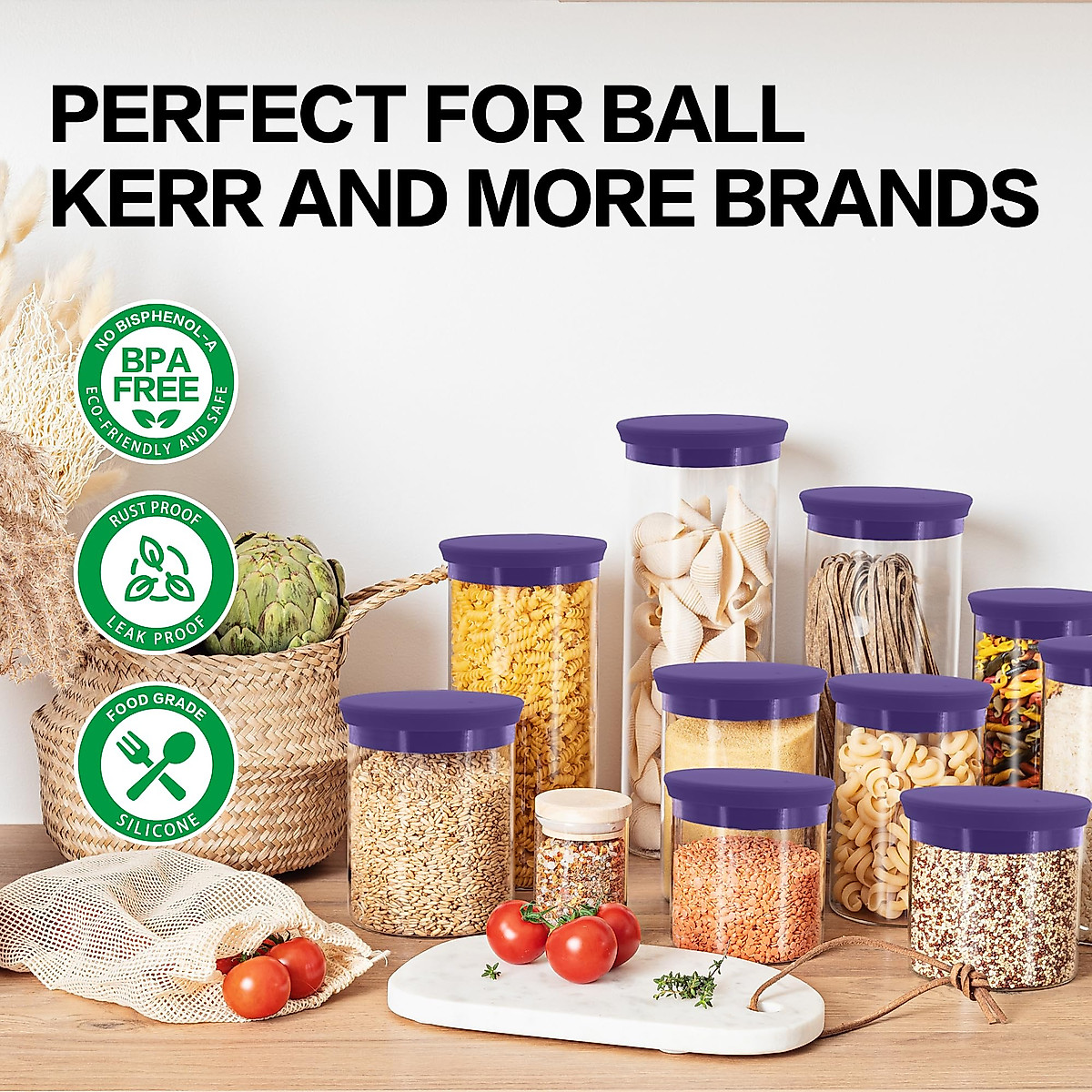 Wide Mouth Mason Jar Lids - Large Mouth Canning Lids Fit for All Wide Mouth Mason Jars,Food Grade Silicone Mason Jar Caps,Dishwasher Safe,Leak Proof Reusable Lids