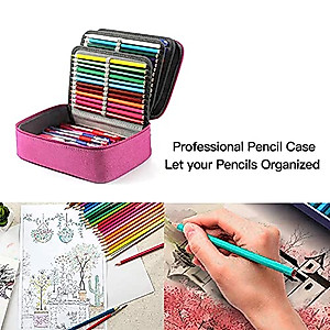 emgv jpoo High Capacity Zipper Pens Pencil Case- Multi-Functional Stationery Pencil Pouch 72 Slots Colored Portable Pencil Case Bags for Office College School (pink)