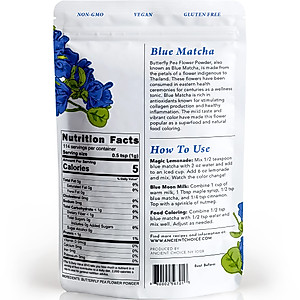 Ancient Choice - Butterfly Pea Flower Powder (4 ounce) | Blue Matcha Tea | Ceremonial (Highest) Grade | Adaptogenic Raw Culinary | Natural Food Coloring | Thai Non-GMO | Vegan