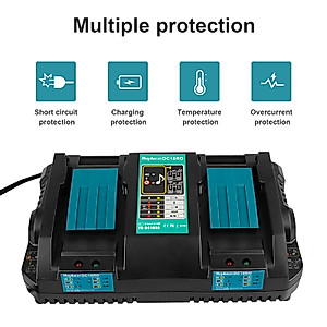 TREE.NB 18V DC18RD Dual Ports Battery Charger, Fast Replacement Charge 4A 120W Lithium-Ion Battery BL1415 BL1430 BL1830 BL1840 BL1850 BL1850B BL1860B, Replace DC18RC DC18SF DC18RT