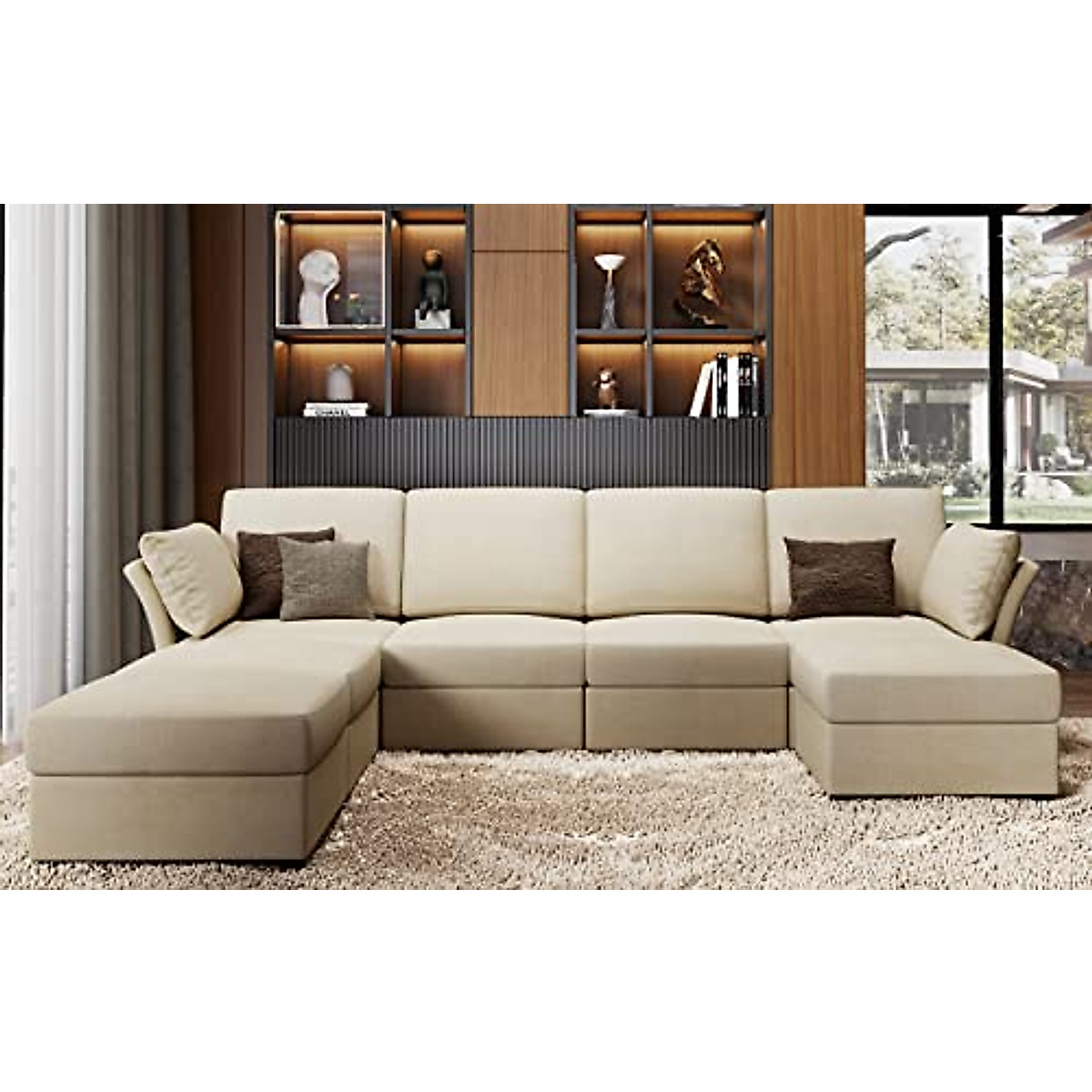 AMERLIFE Sectional Sofa, Modular Sectional Couch with Ottomans- 7 Seat Sofa Couch for Living Room, Convertible U Shaped Couch with Chaise, Oversize Sofa Beige