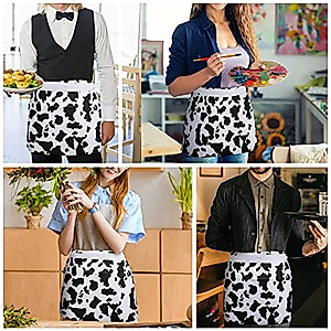 SLNFDKND Cow Print Apron with 3 Pockets Waiter Server Half Apron for Women Men Serving Restaurant Chef Adjustable Apron