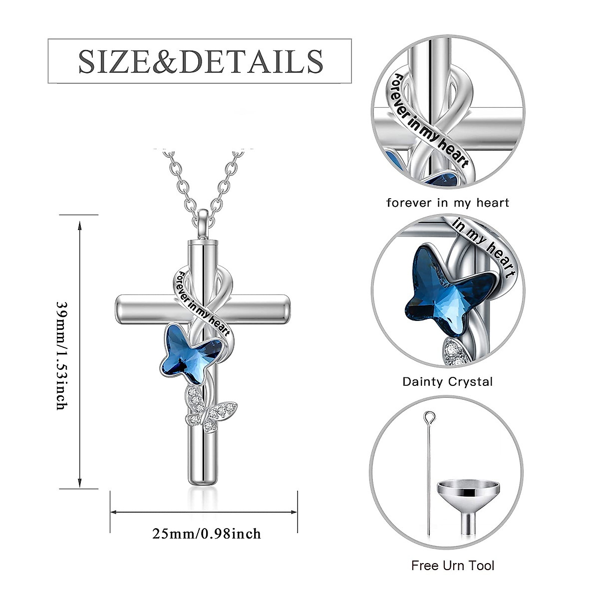 Flpruy Butterfly Urn Necklaces for Ashes 925 Sterling Silver Memorial Pendant Cremation Keepsake Necklace for Ashes for Human Pets Forever in My Heart