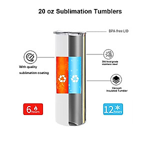Icesip 25 Pack 20 OZ Sublimation Tumblers Blanks, Bulk 20oz Tumbler Blank for Sublimation Cups with Lids and Straws, Stainless Steel Double Wall Insulated Straight Mugs with Box