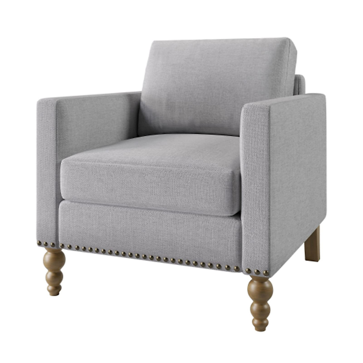 LCMKR Classic Linen Armchair Accent Chair with Bronze Nailhead Trim Wooden Legs Single Sofa Couch for Living Room, Bedroom, Balcony, Light Gray