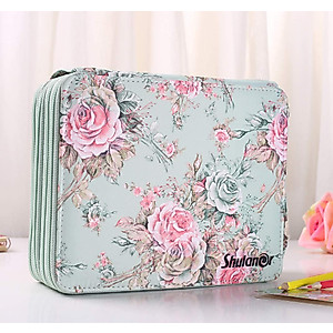 Shulaner 168 Slots Colored Pencil Case with Zipper Closure Large Capacity Oxford Pen Organizer Green Rose Pencil Holder for Artist