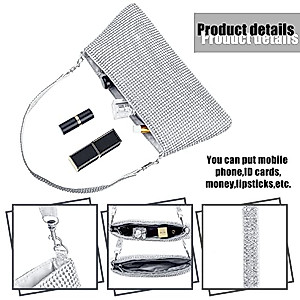 4 Pieces Silver Clutch Purses and Rhinestone Jewelry Set for Women Evening Diamond Sparkly Purses Necklace Bracelet Earrings for Wedding Bridal Party (Rhinestone Style)
